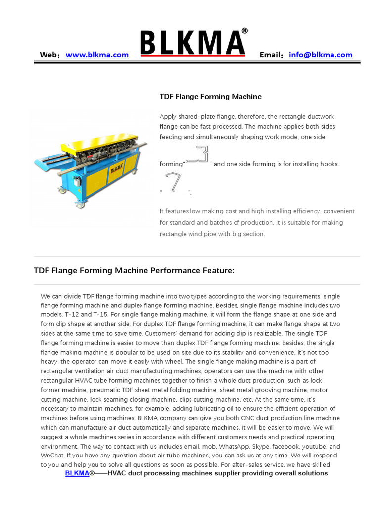 TDF Flange Forming Machine | PDF | Duct (Flow) | Equipment