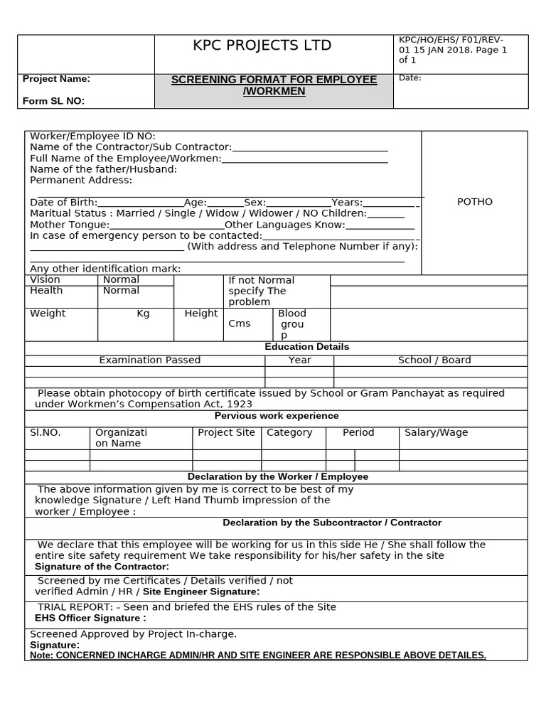 KPC Formats & Check Lists | PDF | Occupational Safety And Health | Safety