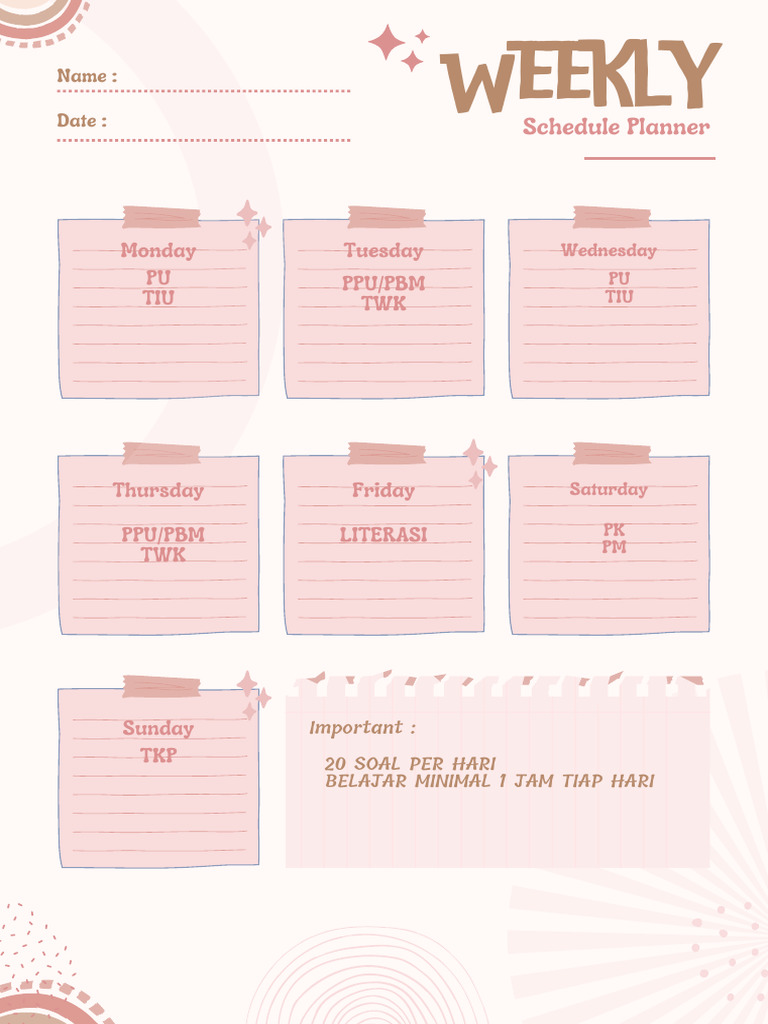 Weekly Schedule Planner | PDF