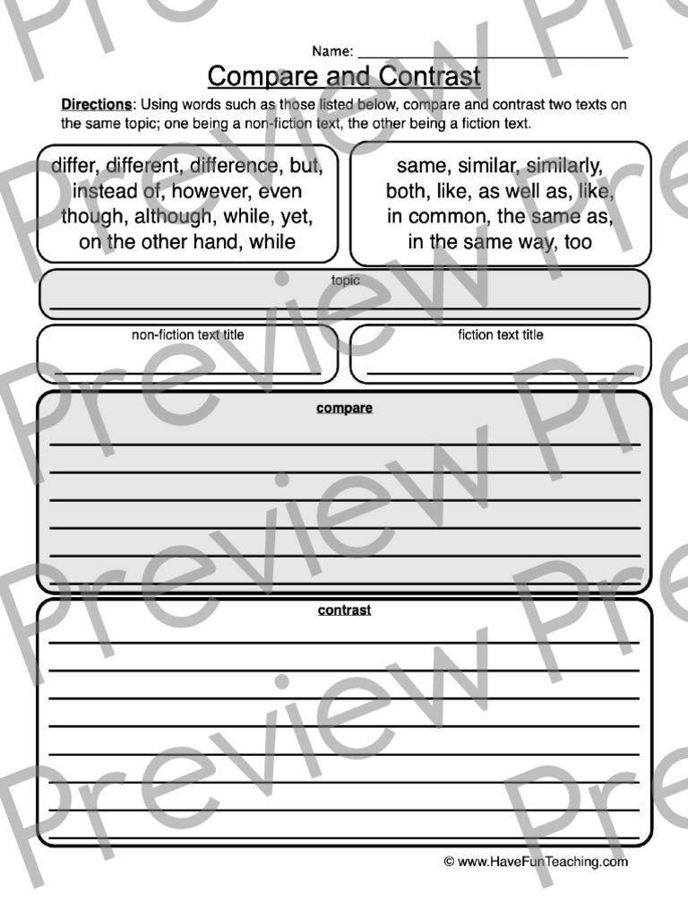 Compare Contrast Worksheet 2 Preview | PDF