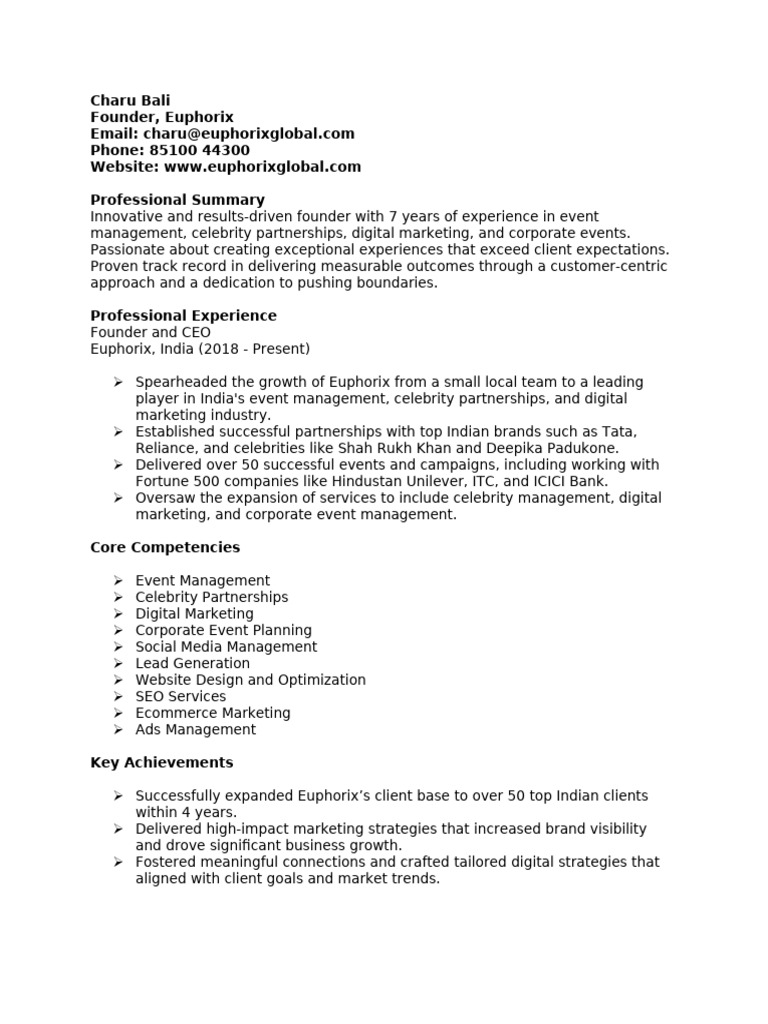 Charu Bali - CV (1) | PDF | Empowerment | Business