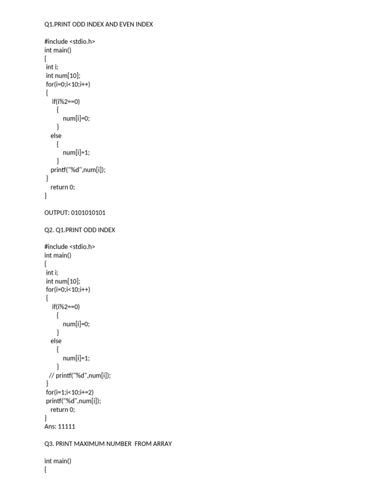 Print Odd Index and Even Index | PDF | Integer (Computer Science) | Programming Paradigms
