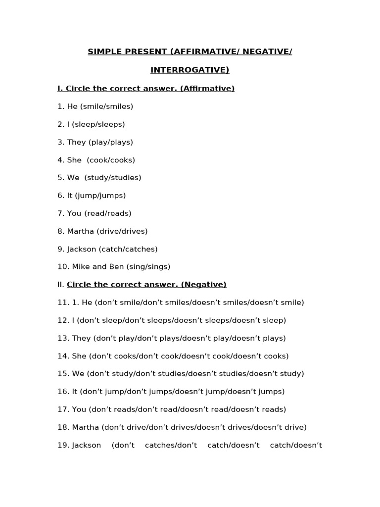 Simple Present (Affirmative, Negative, Interrogative) | PDF