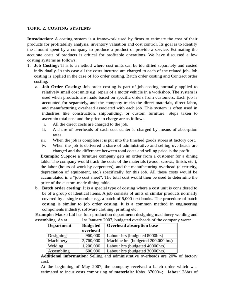 Topic 2 Costing Systems | PDF | Cost | Profit (Economics)