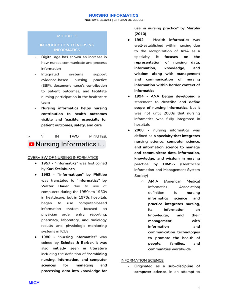 Nursing Informatics Notes | PDF | Computer Data Storage | Proprietary ...