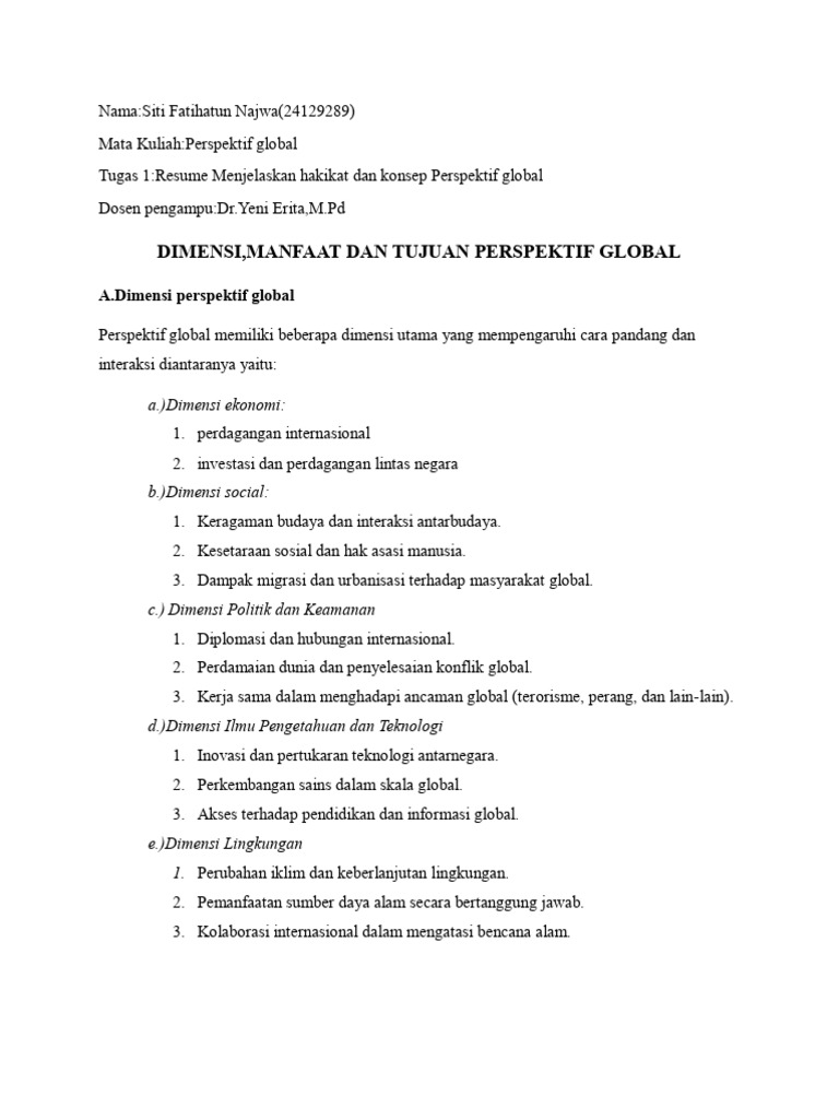 Dimensi dan Manfaat Perspektif Global | PDF