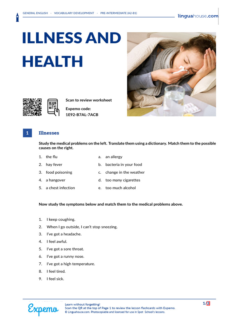 Illness and Health Vocabulary Guide | PDF | Medical Specialties ...