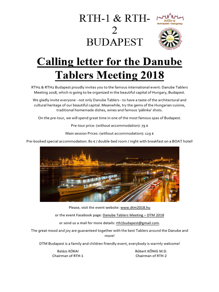 Calling Letter For The Danube Tablers Meeting 2018 | PDF