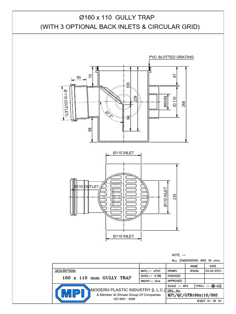 PVC Gully Trap Specifications and Details | PDF
