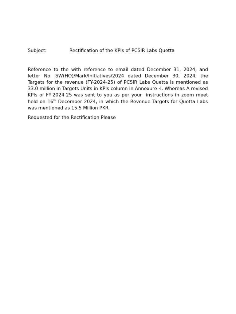 Rectification of PCSIR Labs Quetta KPIs | PDF