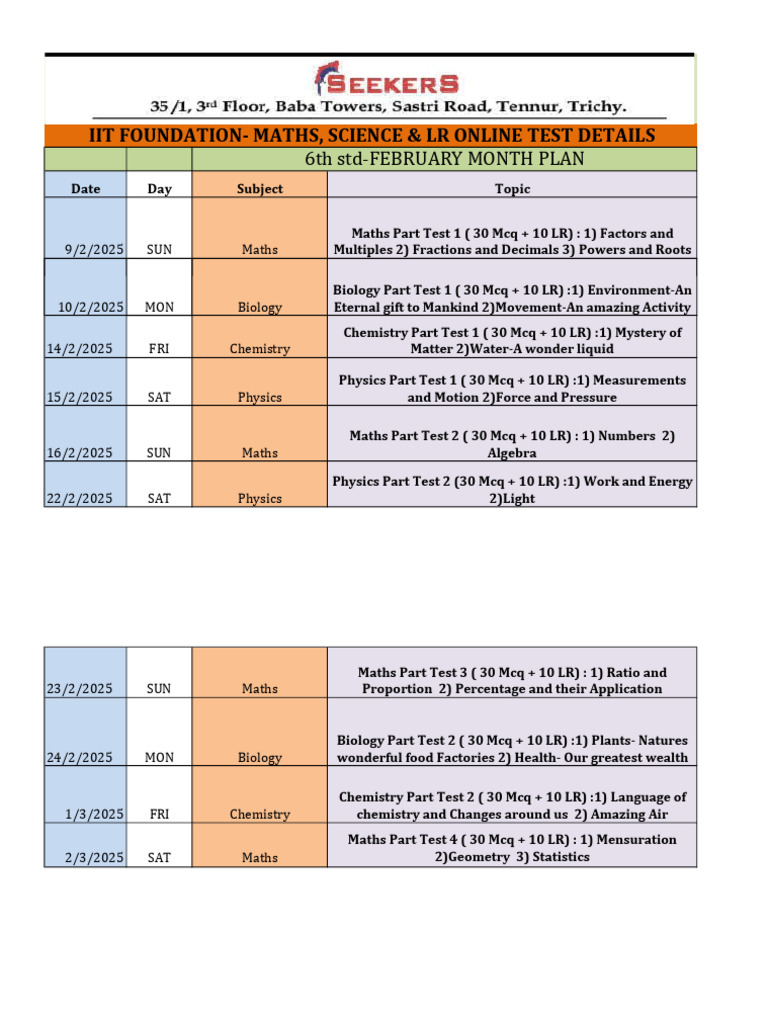 6th STD - February Month Online Test Plan - Final | PDF | Mathematics ...