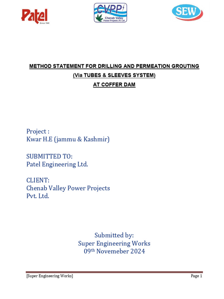 Method Statement For TAM Grouting | PDF | Casing (Borehole) | Drilling