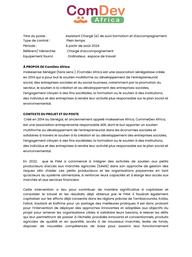 Suivi et Accompagnement Formation Sénégal | PDF | Entrepreneuriat | Sénégal