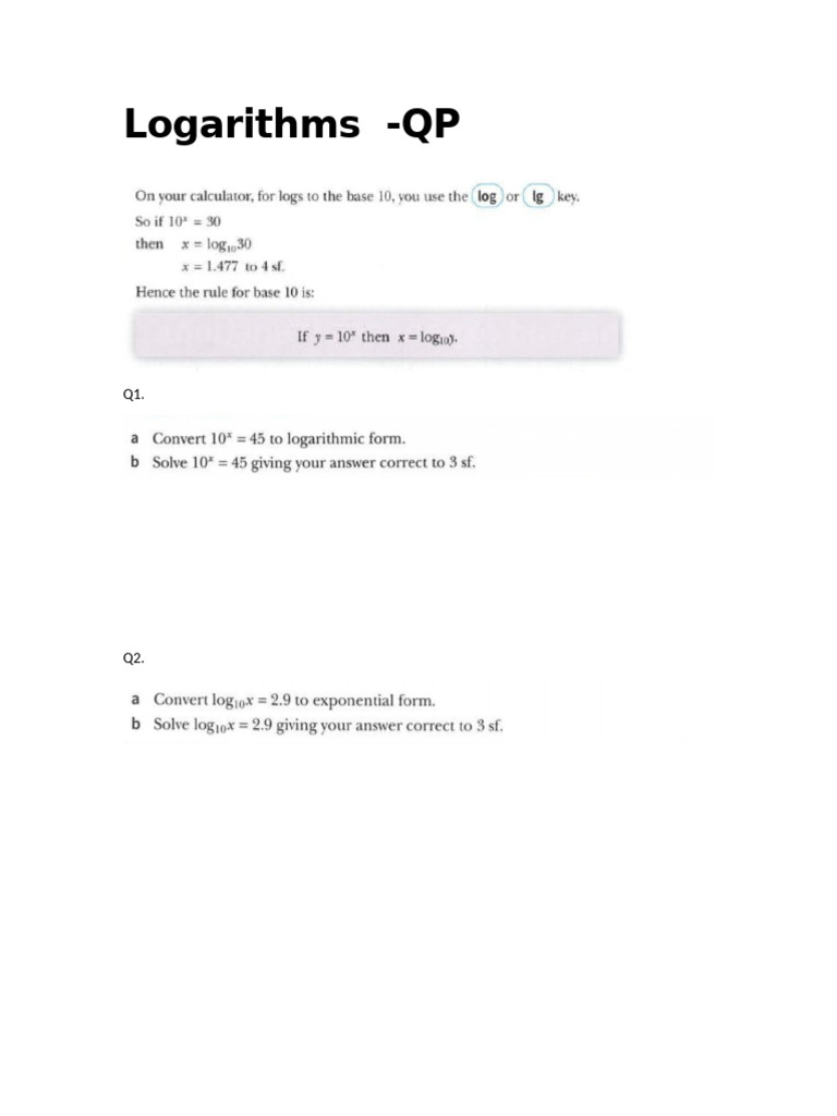 Logarithms - QP | PDF