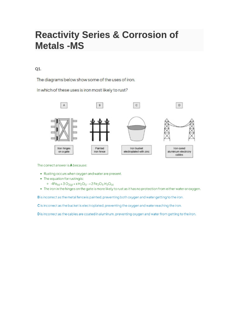 Reactivity Series & Corrosion of Metals -MS | PDF