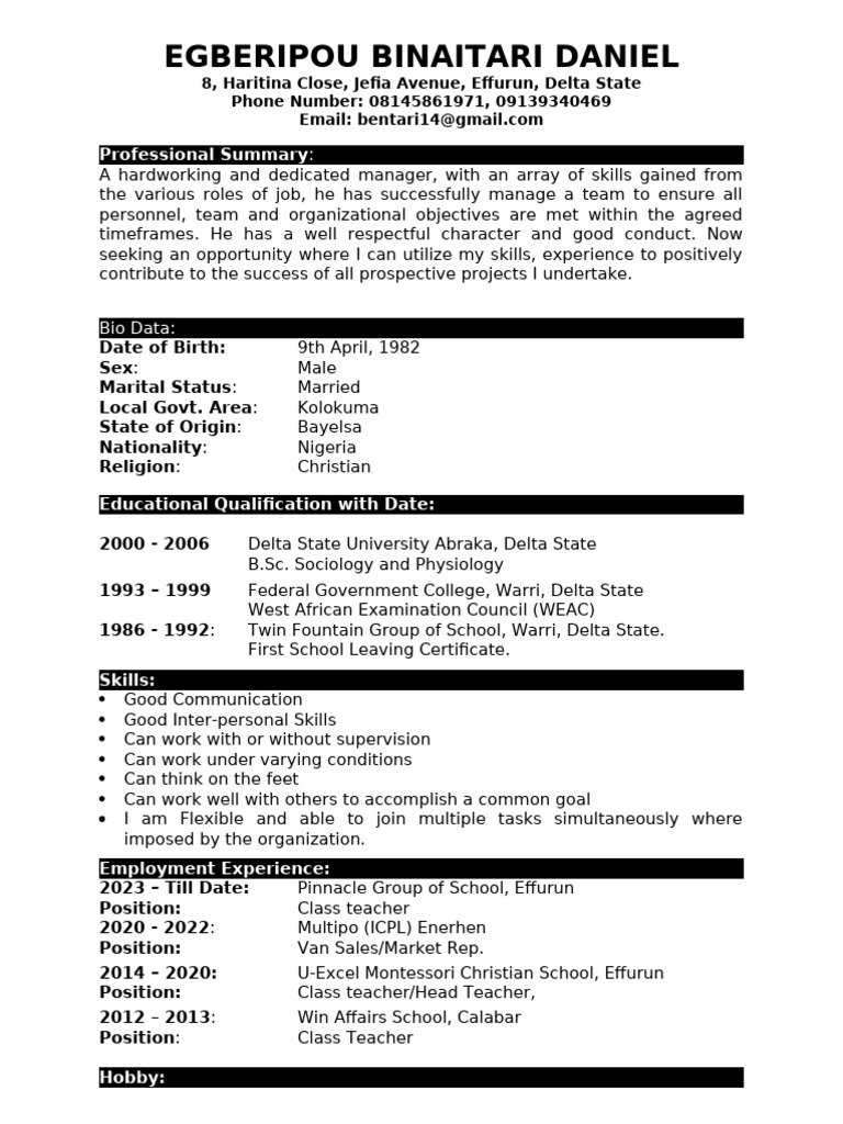 EGBERIPOU DANIEL CV | PDF