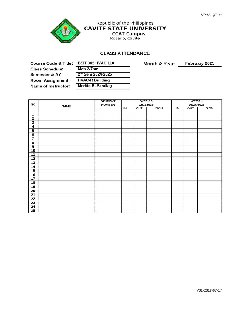 Attendance HVAC RAC 110 check | PDF