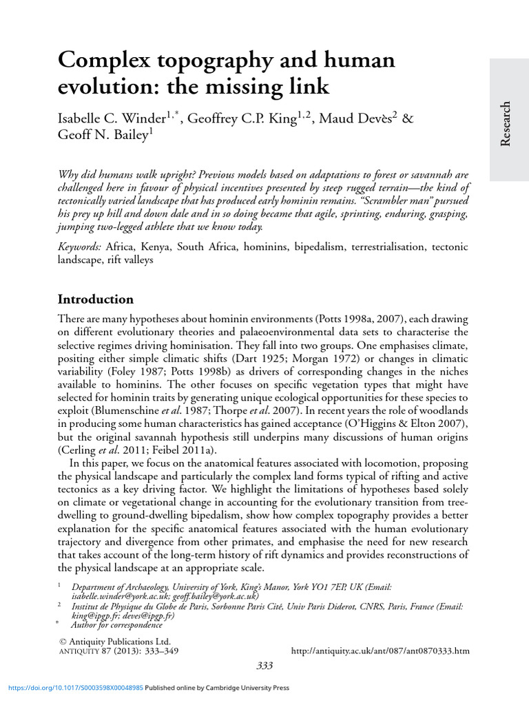 Complex Topography and Human Evolution The Missing Link | PDF ...