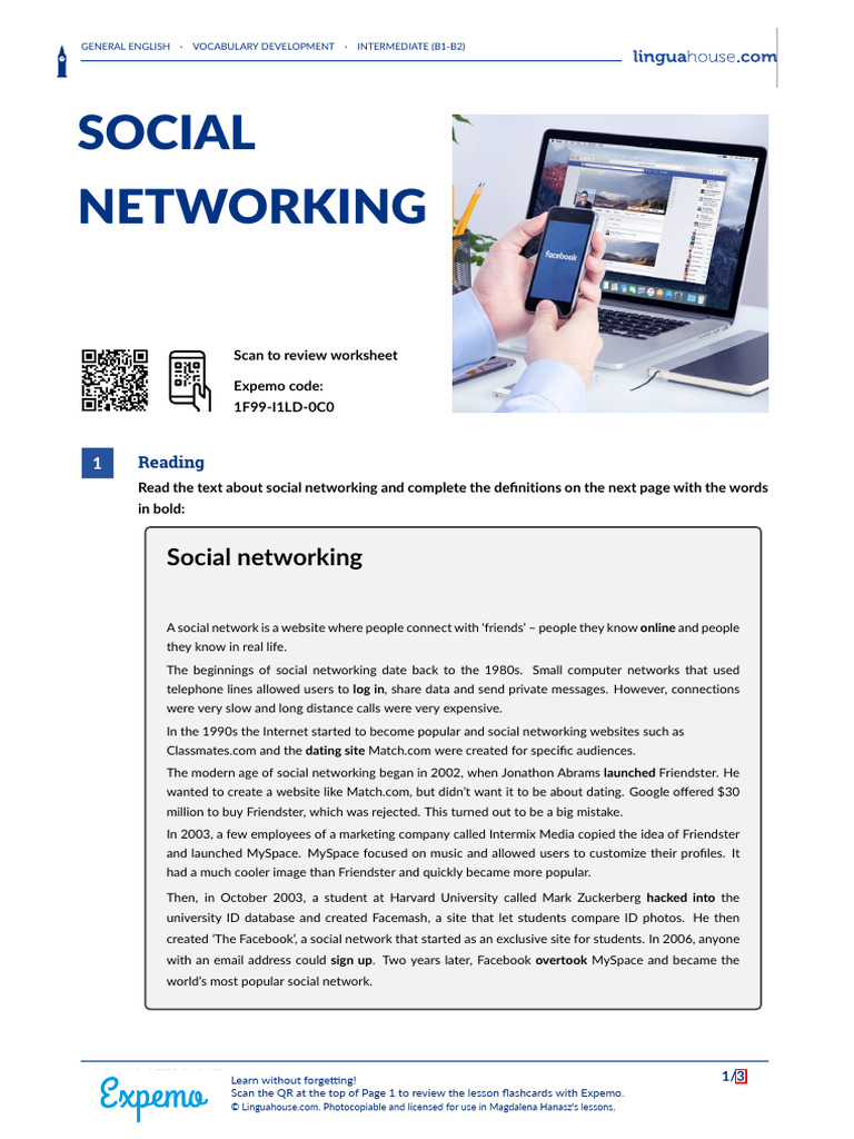 Social Networking British English Teacher B1 B2 | PDF