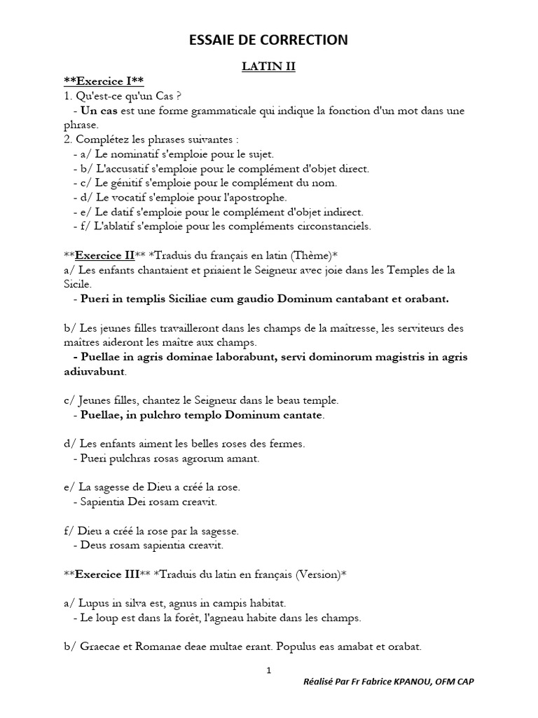 Exercice de Latin : Cas et Conjugaison | PDF | Syntaxe | Linguistique