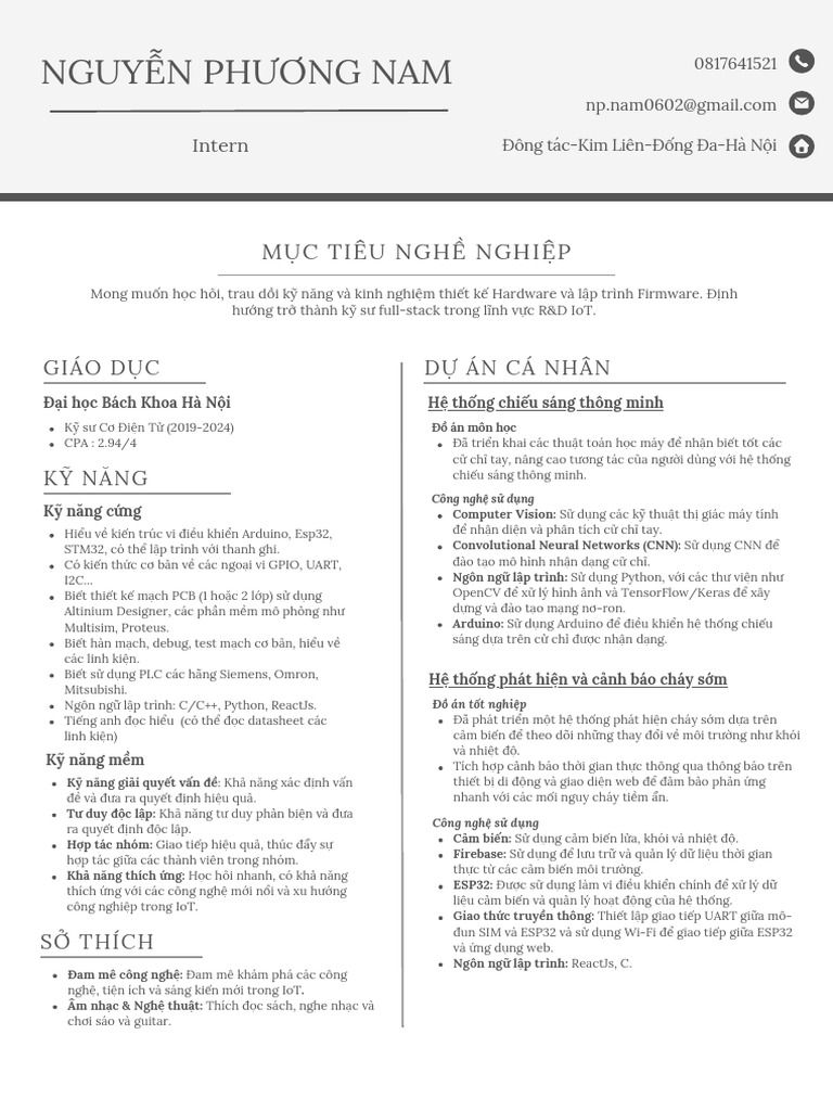 CV Nguyen Phuong Nam Intern | PDF