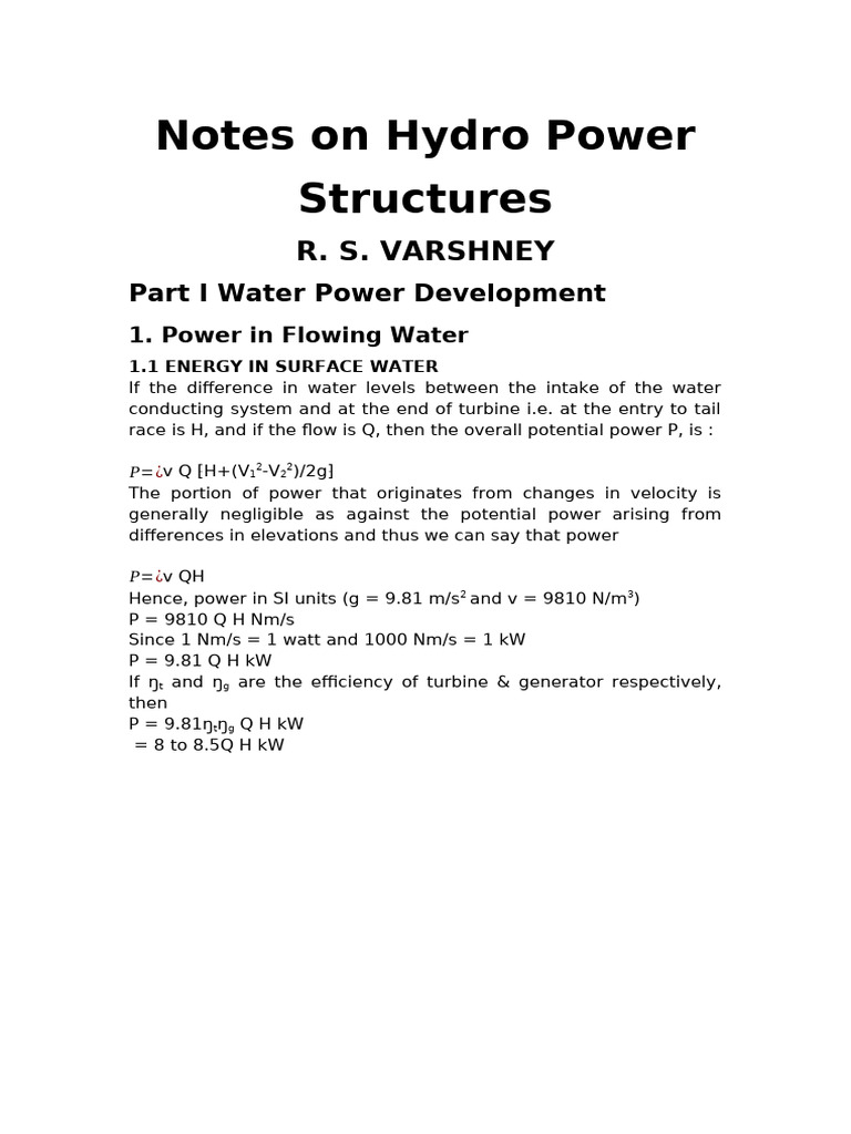 Notes on Hydro Power Structures | PDF | Spillway | Environmental ...