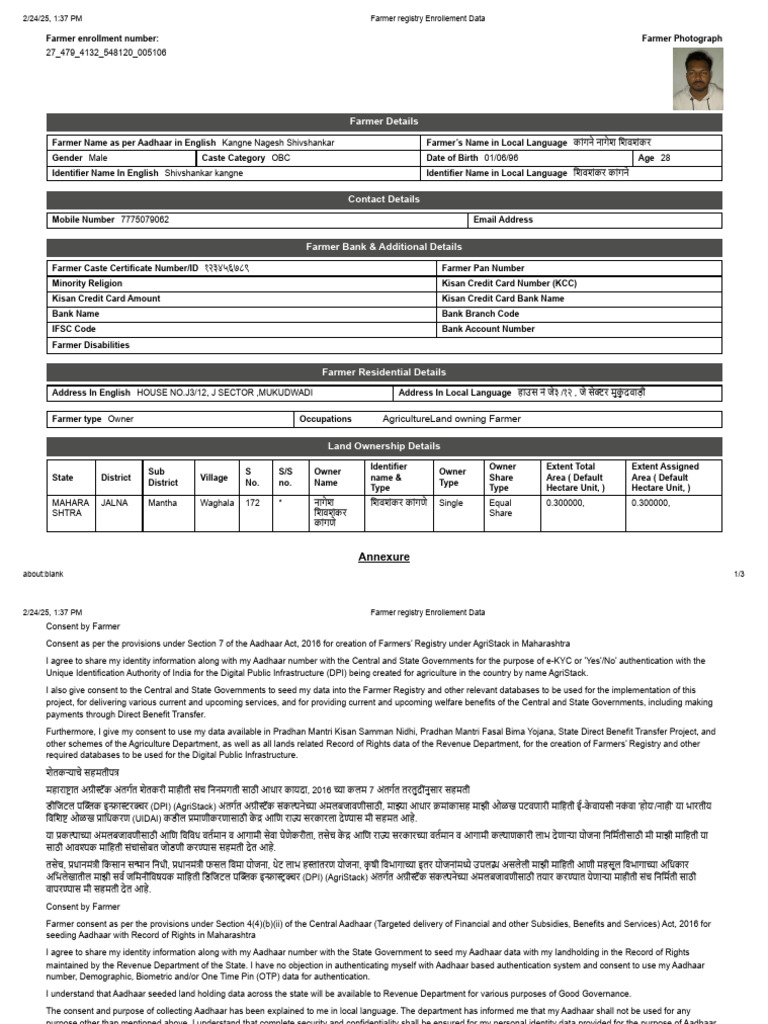 Farmer Registry Enrollement Data2 | PDF