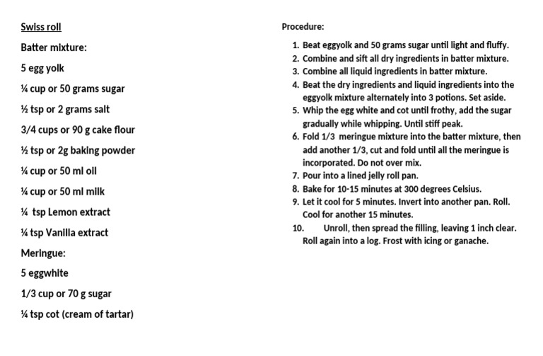 Swiss Roll Recipe with Meringue | PDF