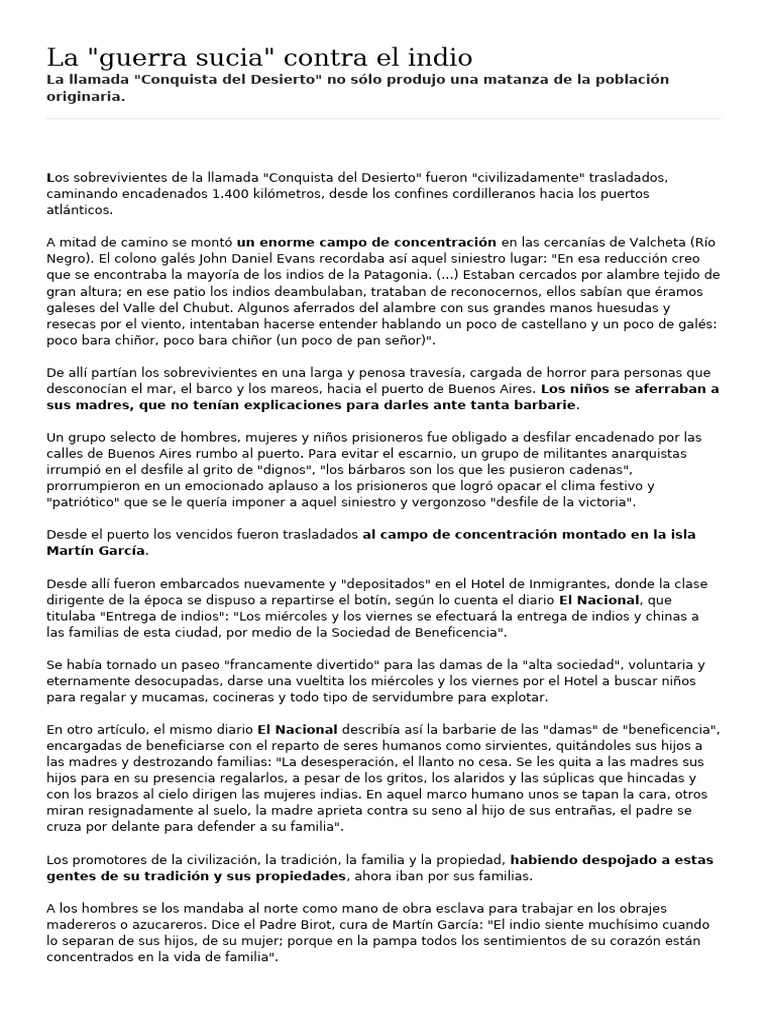 La Guerra Sucia Contra El Indio | PDF | Argentina
