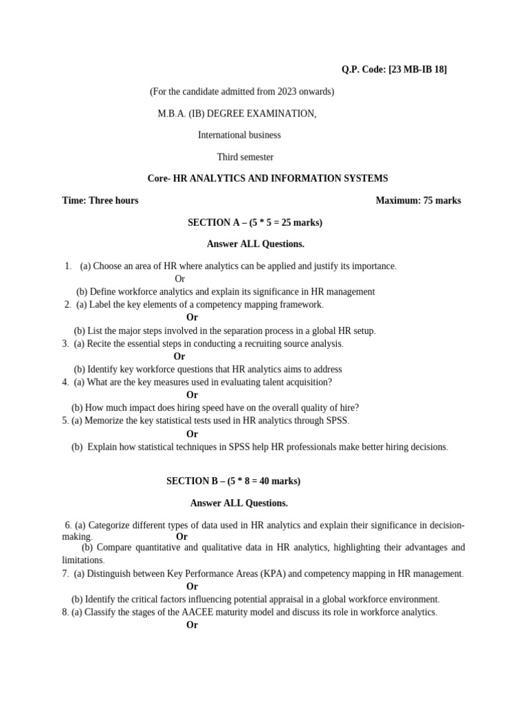HR Analytics Exam Questions 2023 | PDF | Analytics | Statistics