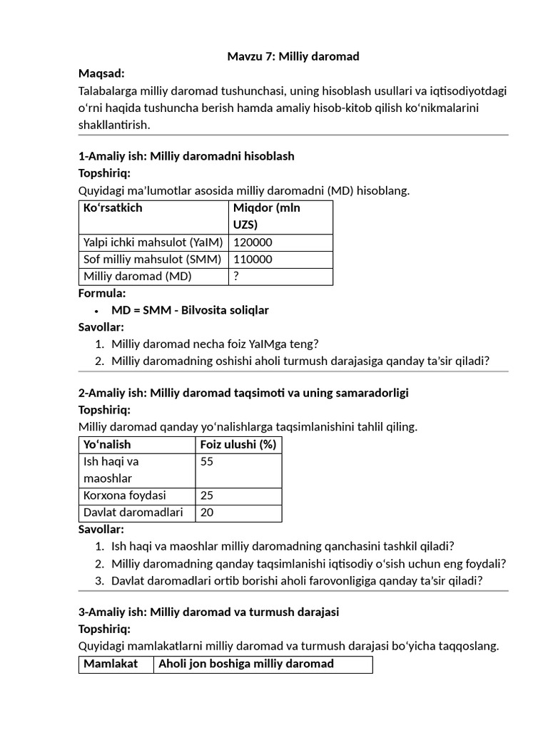 7.Yalpi ichki mahsulot, milliy daromad | PDF