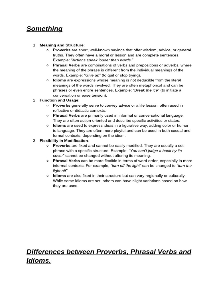 Differences and Similarities Between Proverbs, Phrasal Verbs and Idioms | PDF | Idiom | Semantic ...