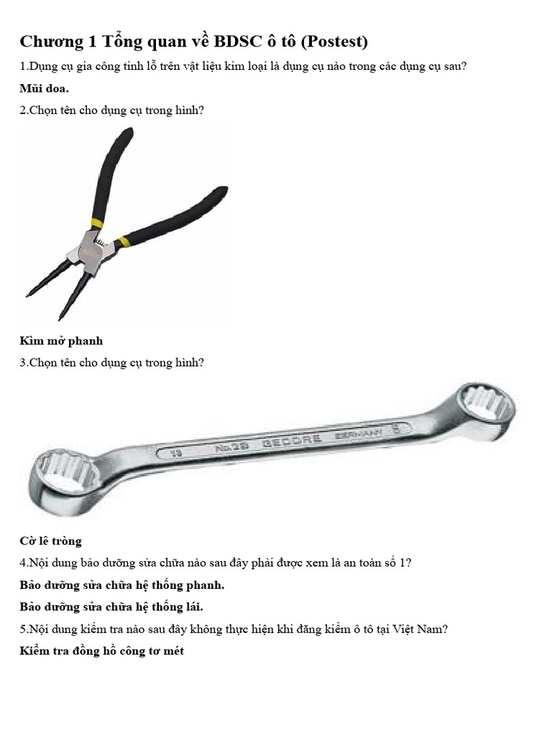 Trắc nghiệm BDSC ô tô | PDF
