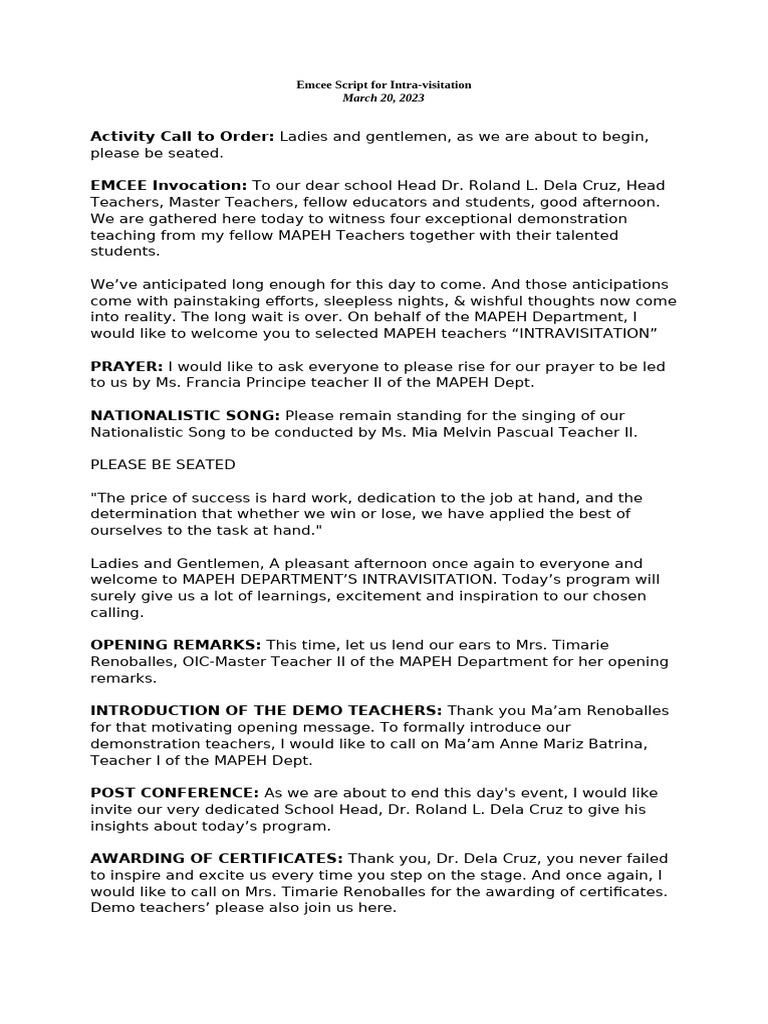 Emcee Script For Intramurals | PDF