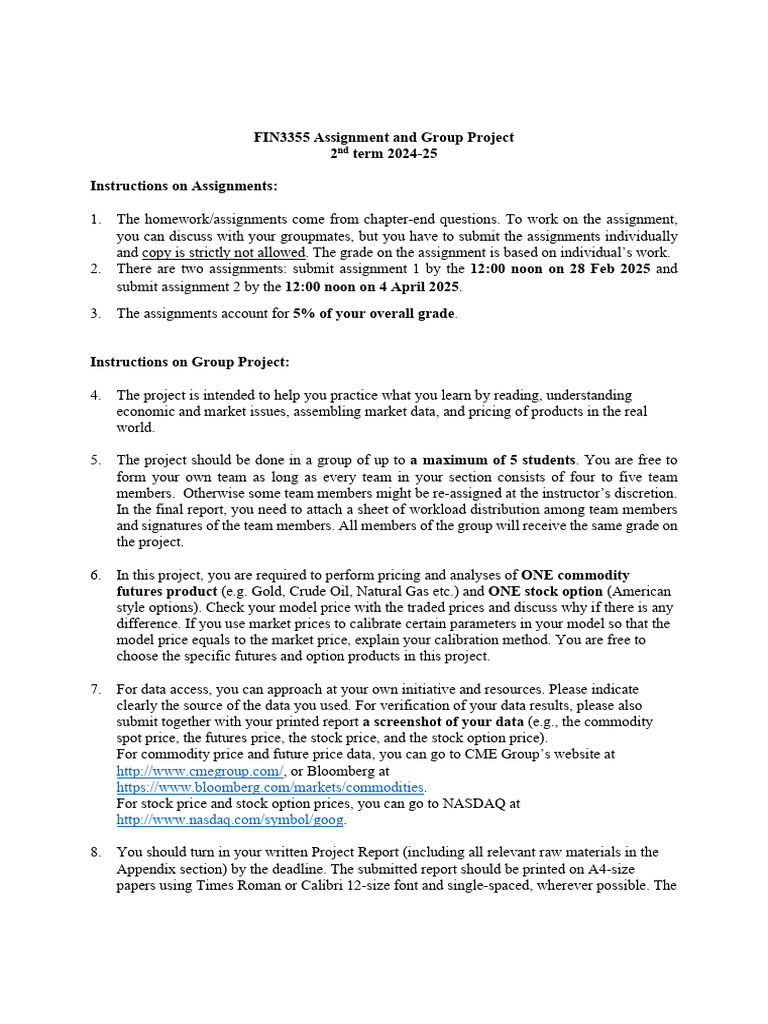 FIN3355 - Assignment and Project Guide | PDF | Option (Finance ...