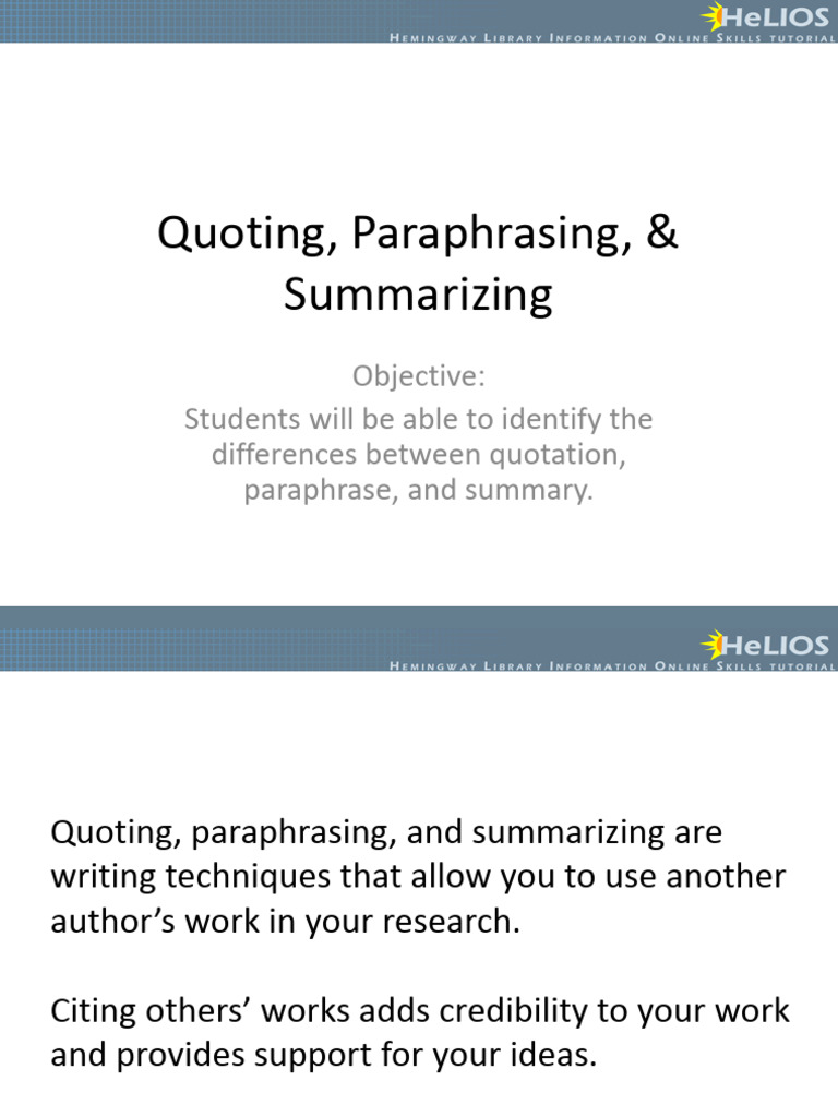 Quoting, Paraphrasing, Summarizing 1 | PDF | Résumé | Plagiarism