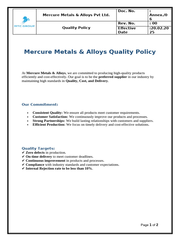 Annex.-06 QEHS Policy For Production | PDF