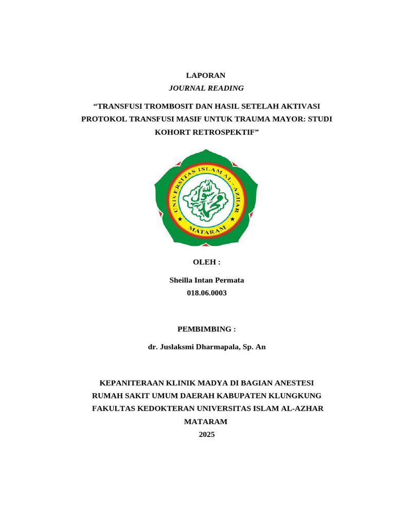 Transfusi Trombosit pada Trauma Mayor | PDF