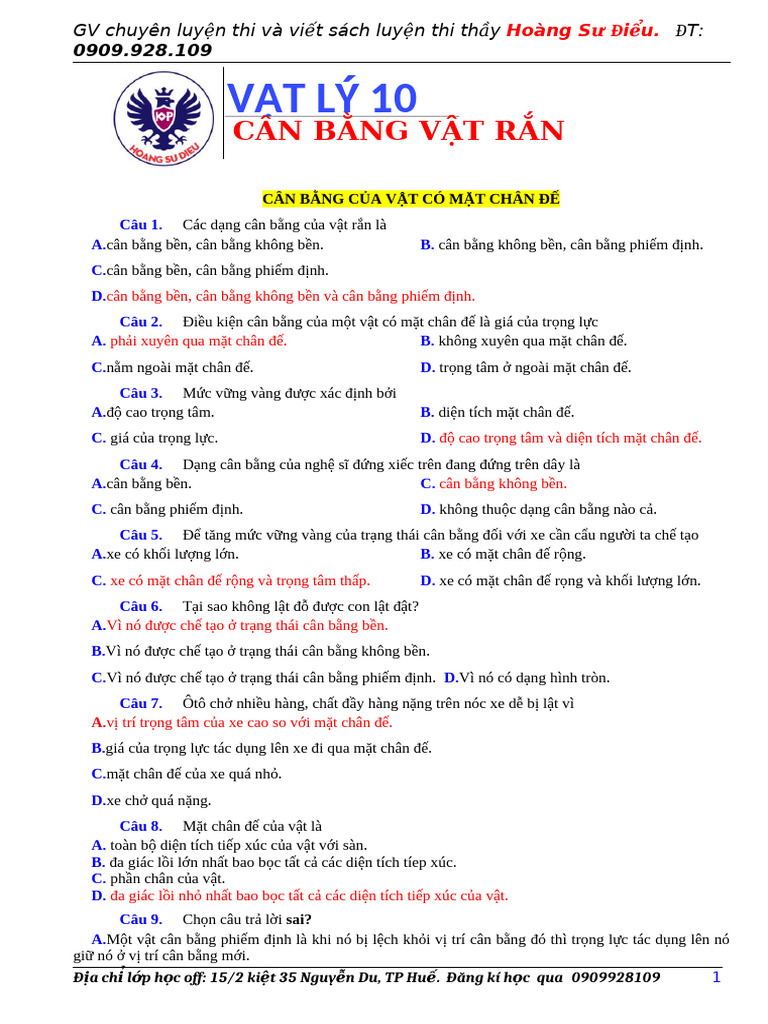 Cân Bằng Vật Rắn: GV chuyên luy n thi và vi t sách luy nthith y T | PDF