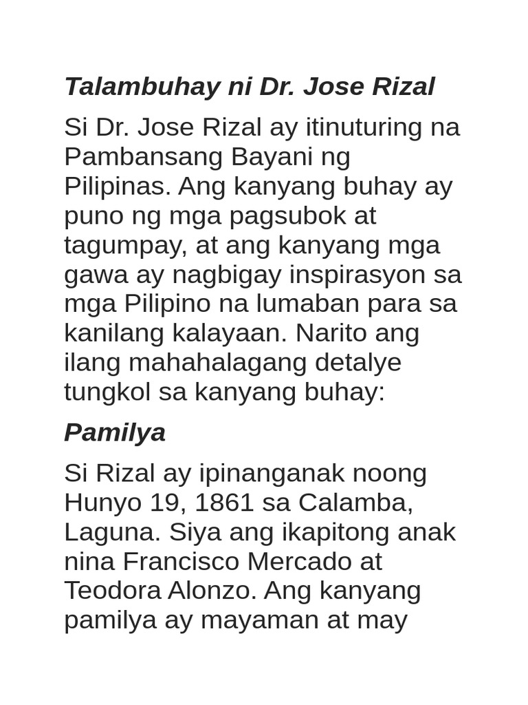 FILIPINO TALAMBUHAY | PDF