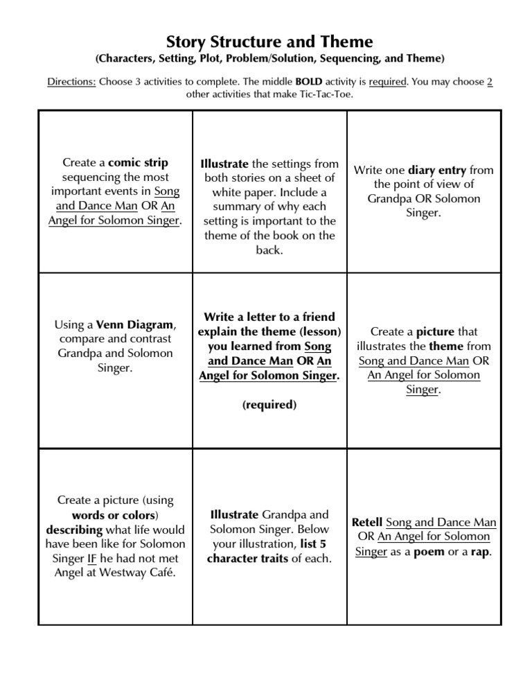 Story Elements Tic Tac Toe | PDF | Poetry | General Fiction