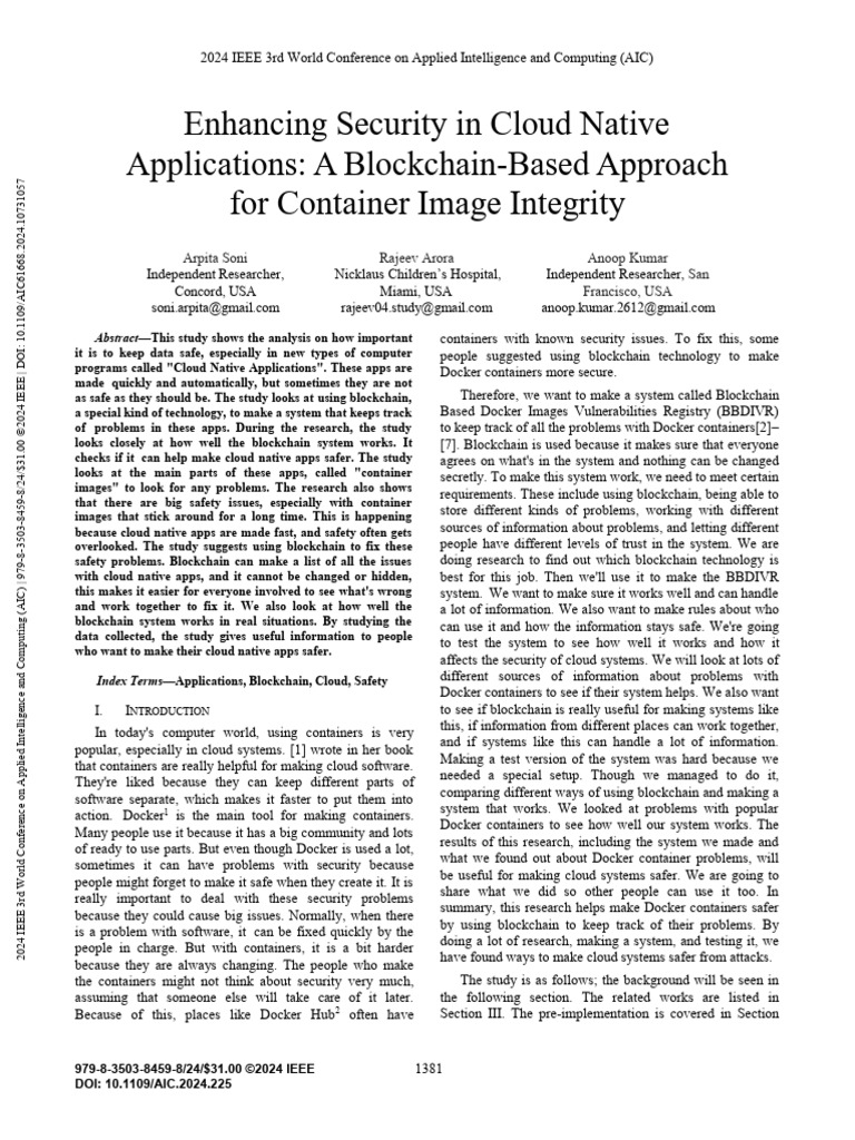 Enhancing Security in Cloud Native Applications A Blockchain-Based ...