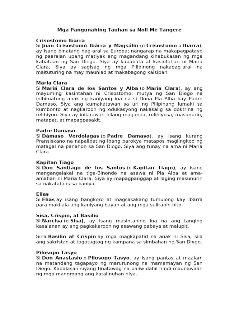 Mga Pangunahing Tauhan Sa Noli Me Tangere | PDF