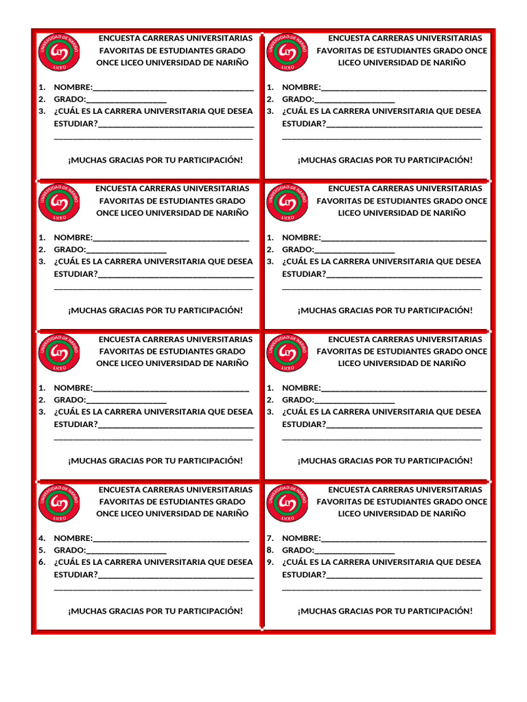 ENCUESTA CARRERAS UNIVERSITARIAS FAVORITAS DE ESTUDIANTES GRADO ONCE ...