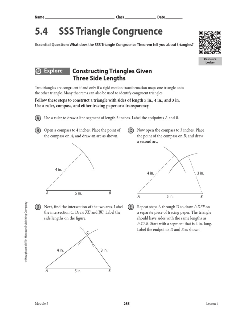 5.4 SSS Triangle Congruence | PDF | Perpendicular | Triangle