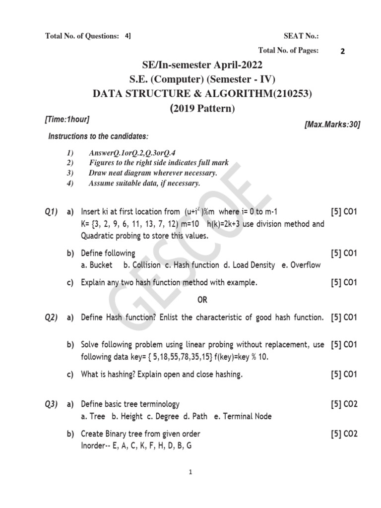 Data Structures Exam Guide | PDF | Applied Mathematics | Algorithms And Data Structures
