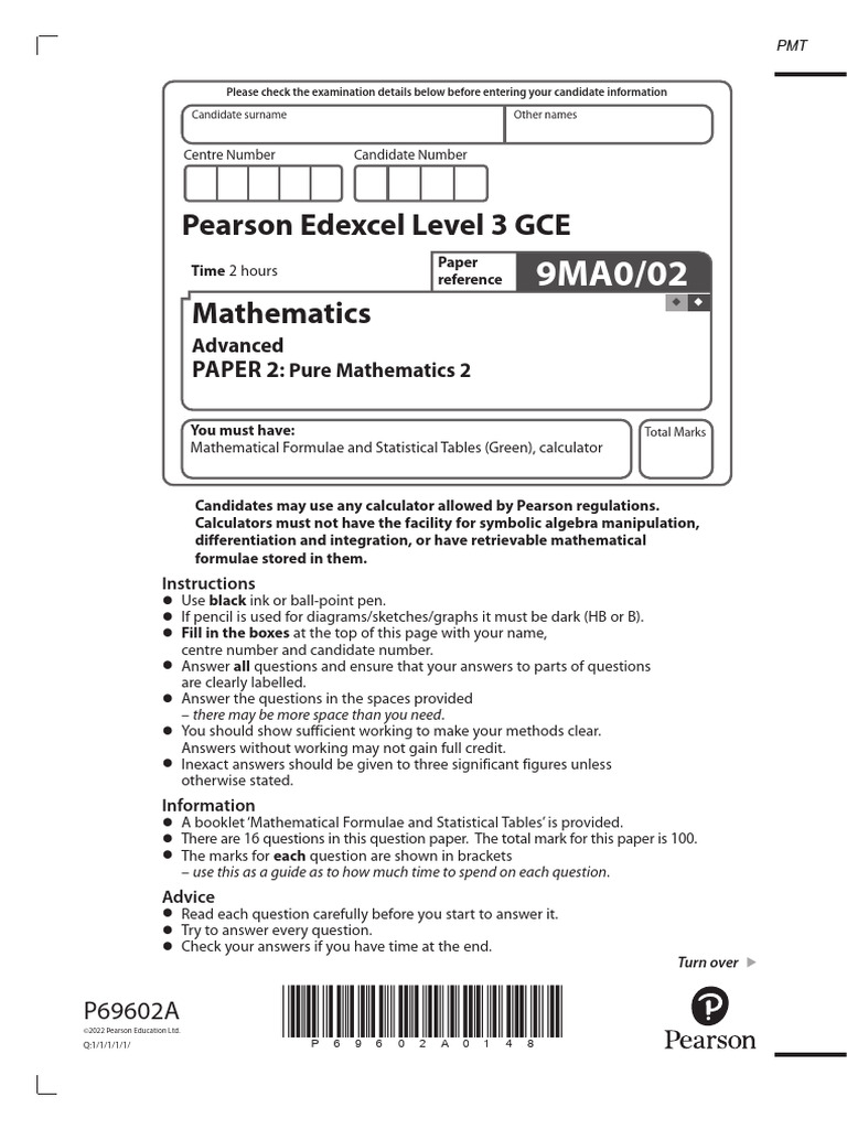 Httpspmt.physicsandmathstutor.comdownloadMathsA LevelPapersEdexcelPaper 2QPJune20202220QP.pdf ...