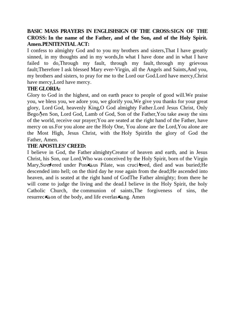 BASIC MASS PRAYERS IN ENGLISHSIGN OF THE CROSS | PDF