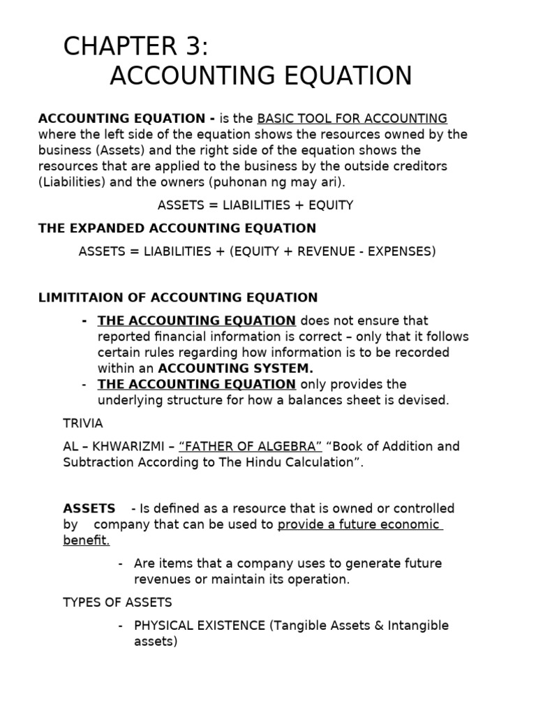 ACCOUNTING EQUATION | PDF | Debits And Credits | Equity (Finance)