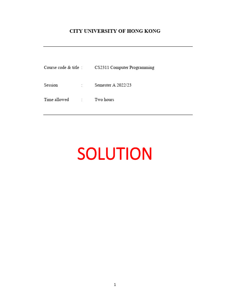 CS2311 22 Final Solutions | PDF | Namespace | Computer Science